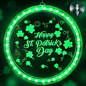 Enhon St. Patrick's Day Clover Window Light Decoration, Backdrop Decorative Saint Patrick Green Light for Windows Pathway Patio Bedroom Party Holiday Wall Decor (Word Style)
