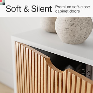 Contemporary Fluted TV Stand - Media Console - 70” Entertainment Center Console Table with Storage for Living Room - Fits 32 to 80" TVs (White and Oak)