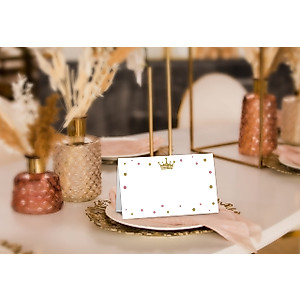 Table Place Card for Baby Shower, 25 Pcs Tent Cards Set with Pink & Gold Design, Editable Name Cards for Table Seating, Party Food Lables, Gold Crown Little Princess Baby Shower Decorations(05)
