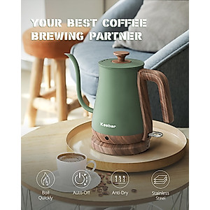 Keebar Gooseneck Electric Kettle, Electric Tea Kettle Stainless Steel, Pour over kettle for Coffee, 1000W Hot Water Kettle Electric Auto Shut Off, 0.8L, Wood-like Grain Finish Handle, Matcha Green