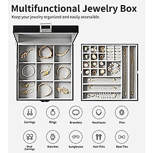 Oyydecor Jewelry Box for Women Girls' Gifts, 2 Layer Jewelry Organizer, PU Leather Display Jewelry Storage Case with Removable Tray and Mirror for Necklace Earrings Rings Bracelets