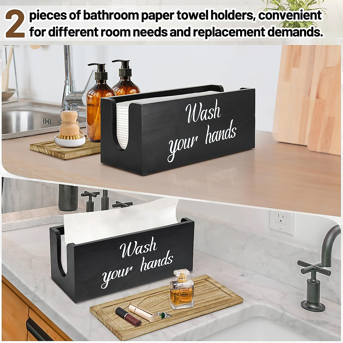 Solid Wood Paper Towel Dispenser Wall Mount, Commercial Paper Towel Holder with Lid Countertop, C-Fold, Z-Fold, Trifold Paper Towel Dispenser Hand Towel Holder for Bathroom and Kitchen