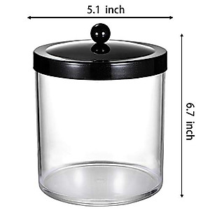 Premium Quality Apothecary Jar - 50 Ounce Large Clear Plastic Storage Container Jar with Rust Proof Stainless Steel Lid, Bathroom Vanity Countertop Storage Organizer Canister (Black)