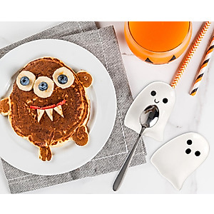 Whaline 4Pcs 2.8inch Halloween Mini Ceramic Spoon Rests White Ghost Small Coffee Spoon Holder for Coffee Stirrers Teaspoon Bar Spoon Coffee Station Bar Accessories