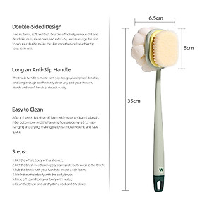 Yiesoum Body Shower Brush with Bristles and Loofah,Back Scrubber Bath Mesh Sponge with Long Handle for Skin Exfoliating Bath, Massage Bristles Suitable for Wet or Dry, Men and Women (Pink & Green)