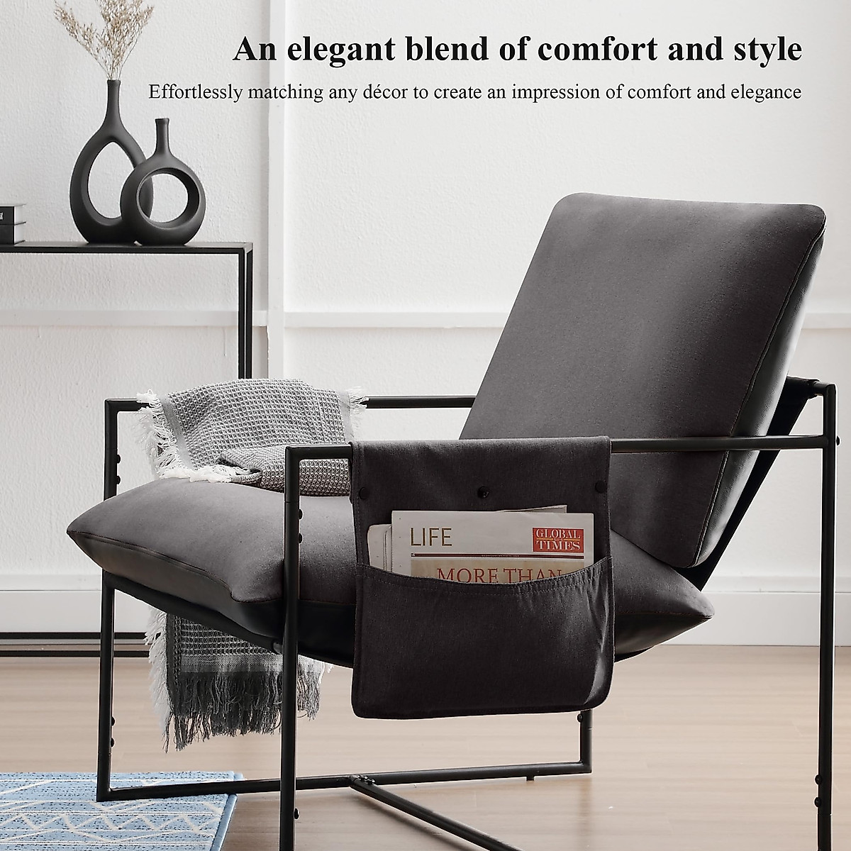 jonpony Sling Accent Chair for Living Room Bedroom Reading Office Modern Design Metal Frame Armchair with Comfy Soft Memory Foam Double Sided Use Pillow Removable Storage Bag Cozy Lounge Chair