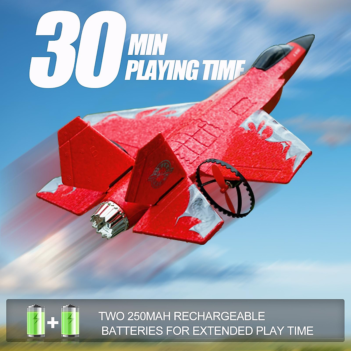 crohorizon Remote Control Airplane for Kids Over 12 Years of Age with 2 Batteries,2 Channel Foam RC Plane Toys for Boys and Girls-Red