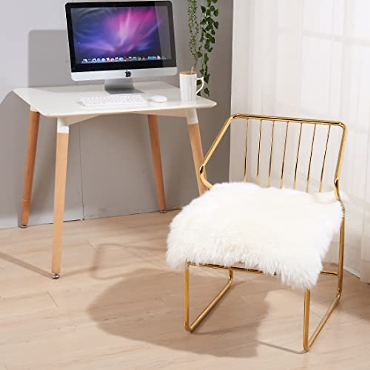 Outlavish Sheepskin Seat Pad Covers, 20x20 Square Medical Cushion for Chairs & Stools, Super Soft Fur & Extra Memory Foam Layer (Pearl White, 20x20)