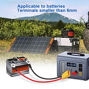 PNGKNYOCN XT90 to O Ring Terminal Cable,14AWG Silicon Wire XT90 Male to O Ring Terminals Extension Power Cable for Solar Panel Kit and Battery Charge(0.3M/1FT)