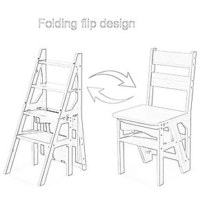 WOMELF Stool Home Step Stools,Stairway Chair with 4 Steps for Home Fashion Solid Wood Folding Chair Multifunction Stepladder Step Stool Step Ladder Fold up Library/Kitchen/Office Steps