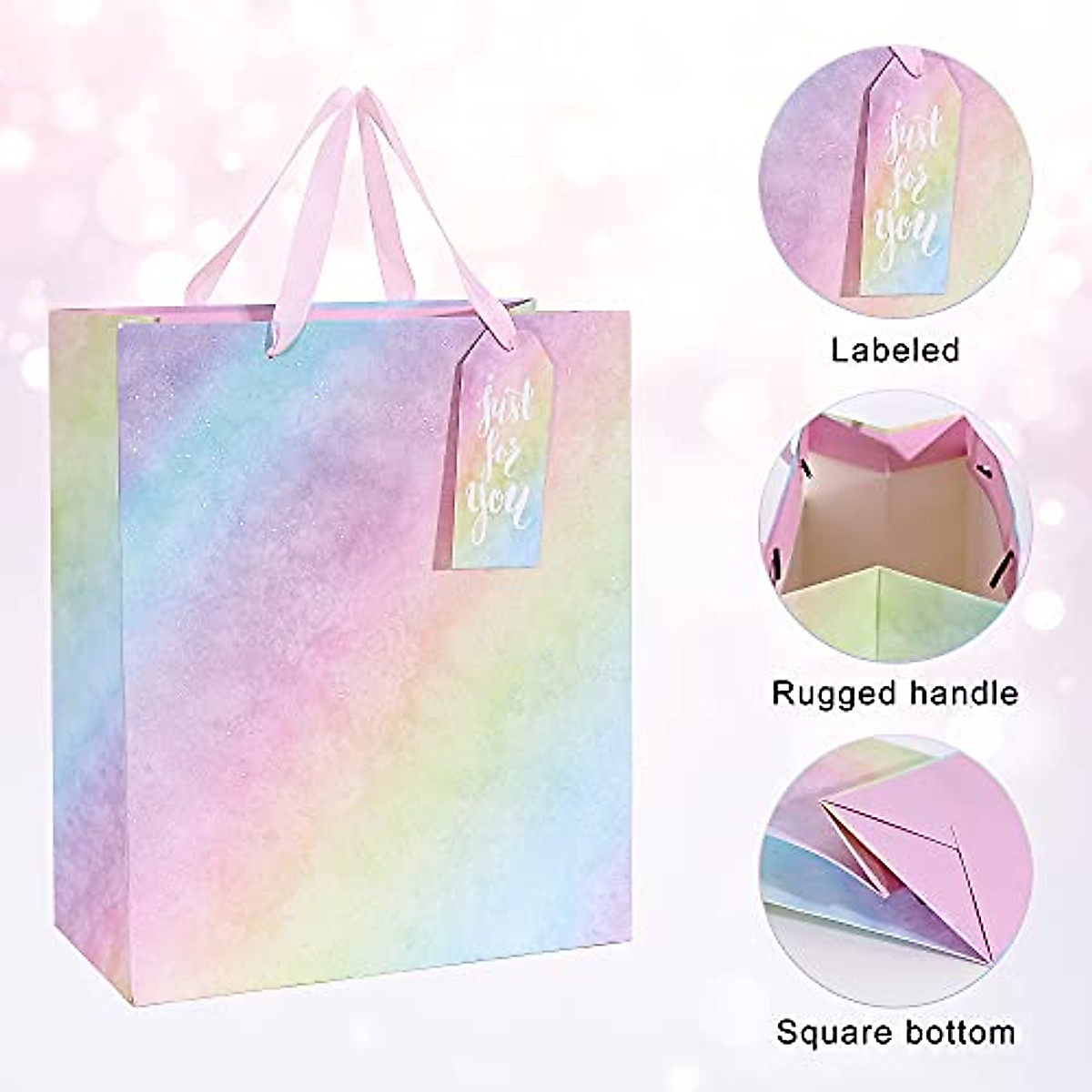 Large Gift Bags with Handles - 4 Packs 10" X 5" X 12" Paper Glitter Colorful Paper Bags with Tissue Paper for Birthdays, Weddings, Anniversaries, Mother's Day, Parties, Baby Shower Goodie Bags¡­