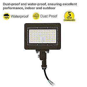 NUWATT LED Flood Light Outdoor 50W, Waterproof LED Flood Light with 1/2" Knuckle Mount, 7050 Lumens, 3CCT Color Selectable LED Flood Light for Yard Garden Garage Commercial, 100-277V, Bronze Finish