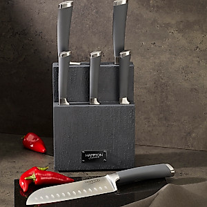 Hampton Forge Beton 7 Piece Textured Block with Knives, one size, Taupe/Grey