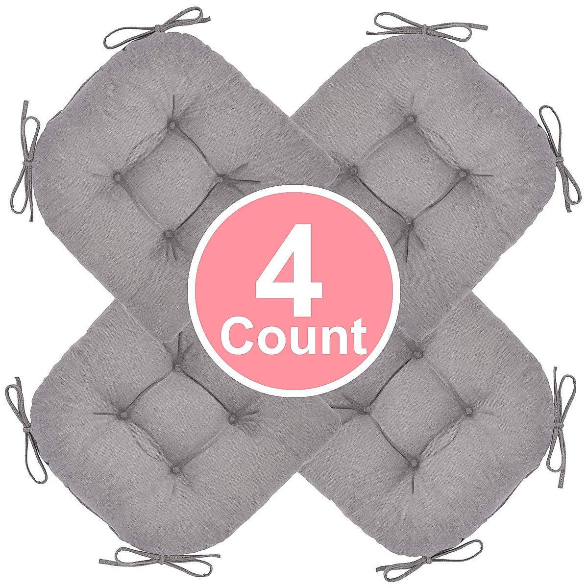 JAMPAYANG Chair Cushion, 4 Pack Chair Cushions for Dining Chairs, Chair Pads and Mat with Ties for Indoor Kitchen Seat and Desk (4 Count - 17 x 16 in, Light Grey)