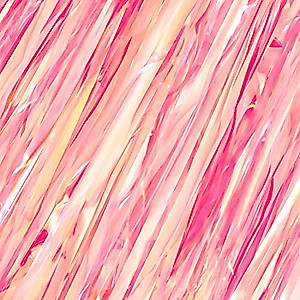 BRAVESHINE Party Decoration Iridescent Foil Fringe Backdrops - 2 Pack 3.2 x 6.5 ft Metallic Tinsel Photo Booth Pros Streamer Curtains for Birthday Wedding Graduation Christmas Holiday - Clear Pink