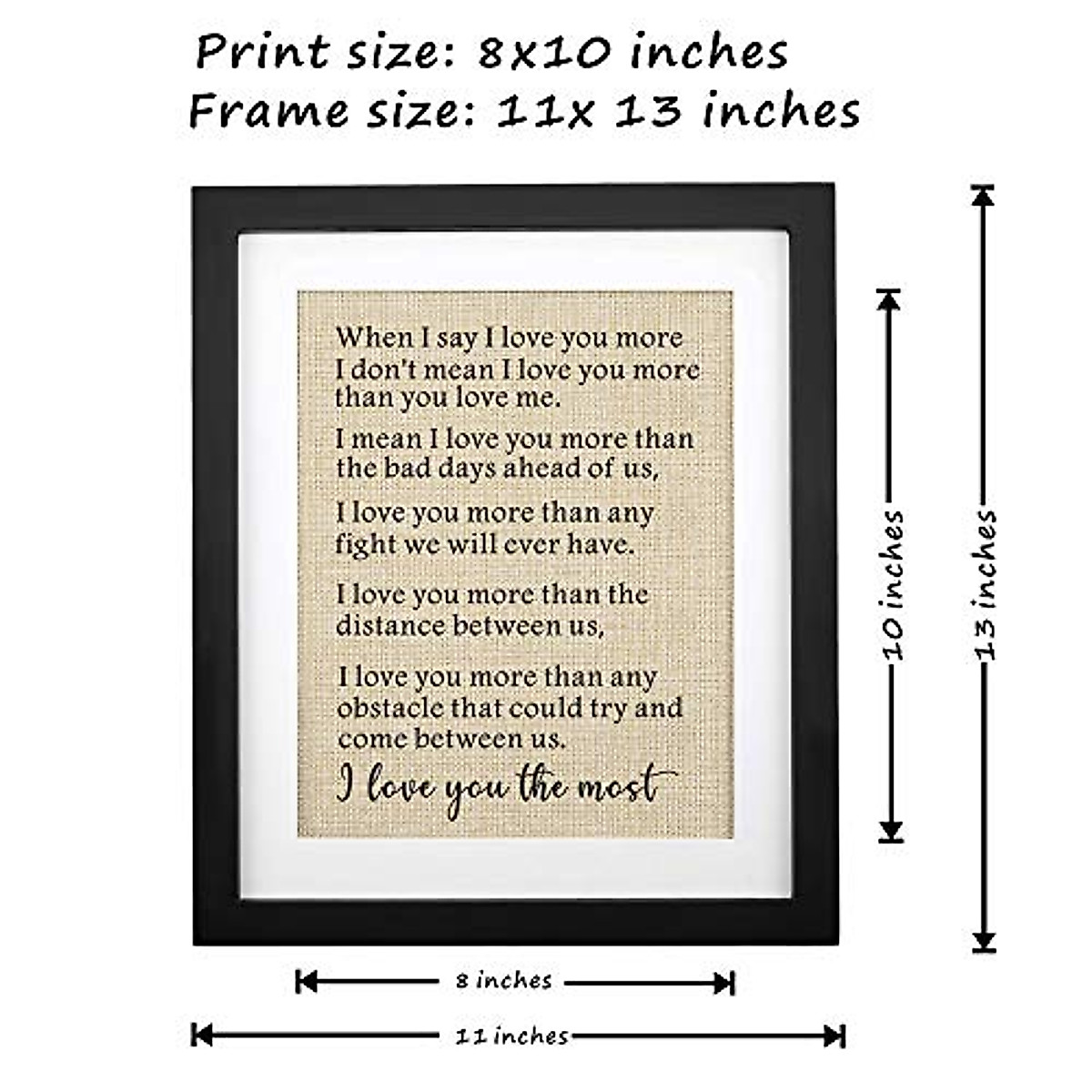Corfara Framed Burlap Print 11" W X 13" H, Gifts for Men Anniversary, Wife Birthday Gifts from Husband, I Love You The Most, Valentine Day Gifts for Girlfriend, Boyfriend, Deployment Gift for Him, Her