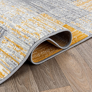 Rugshop Contemporary Distressed Design Soft Area Rug Yellow