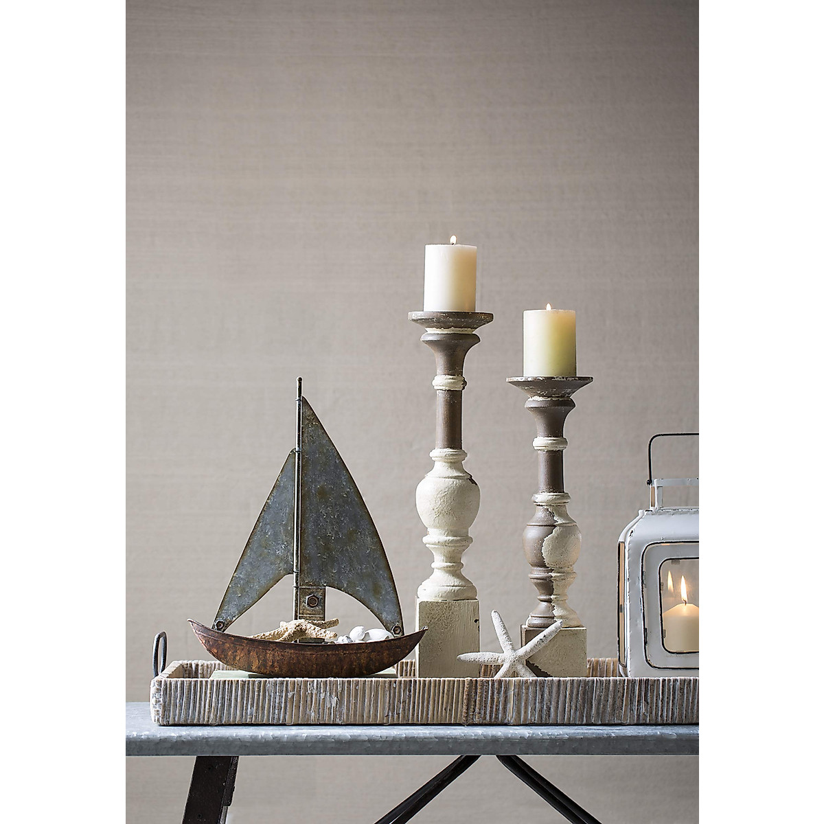 Creative Co-Op Oversize Decorative Rattan Tray with Metal Handles, Tan, Whitewashed