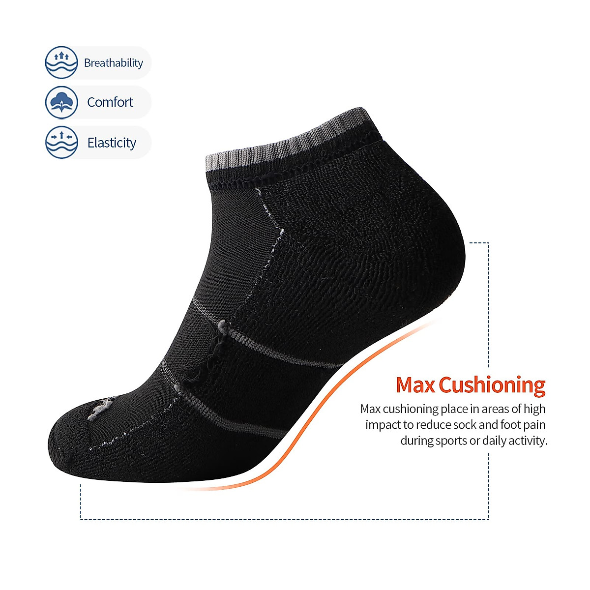 JOYNÉE Mens Low Cut Athletic Cushion Socks Comfort Running Ankle Socks with Moisture Wicking 6 Pack