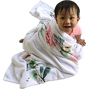 Baby Monthly Milestone Blanket for Girl & Boy - Floral Plush Fleece for Baby Photo – Baby Shower/Registry Gift – Baby Safe Soft Wrinkle Free - Swaddle and Throw - Bonus Wreath + Organic Cotton Bib