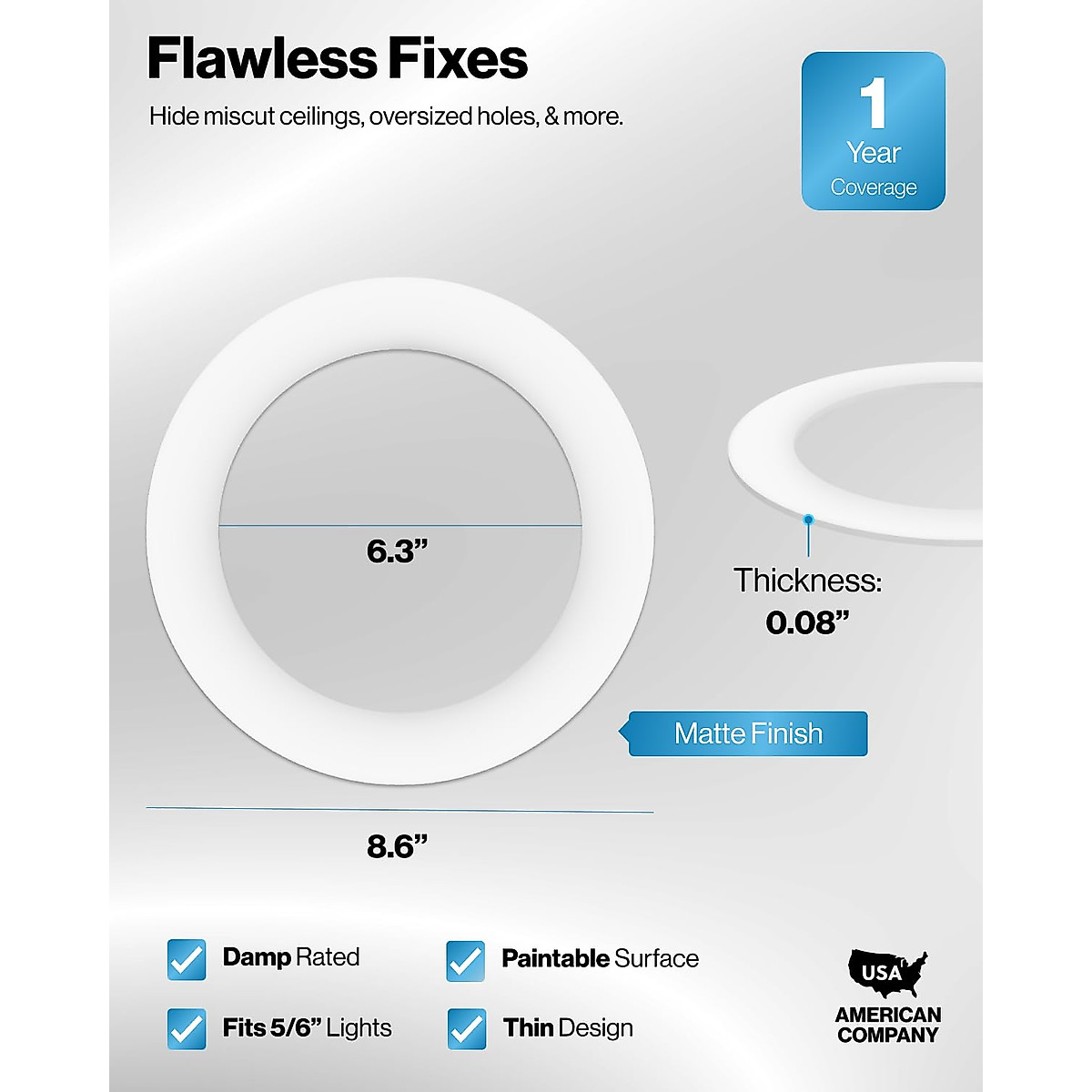 Sunco 12 Pack Goof Rings for Recessed Light Fixture Living Room Can Light Goof Trim Ring, Outer Diameter 8.6-inch, Inner Diameter 6.2-inch, Matte Finish, Flush Mount, 5-6 Inch, White