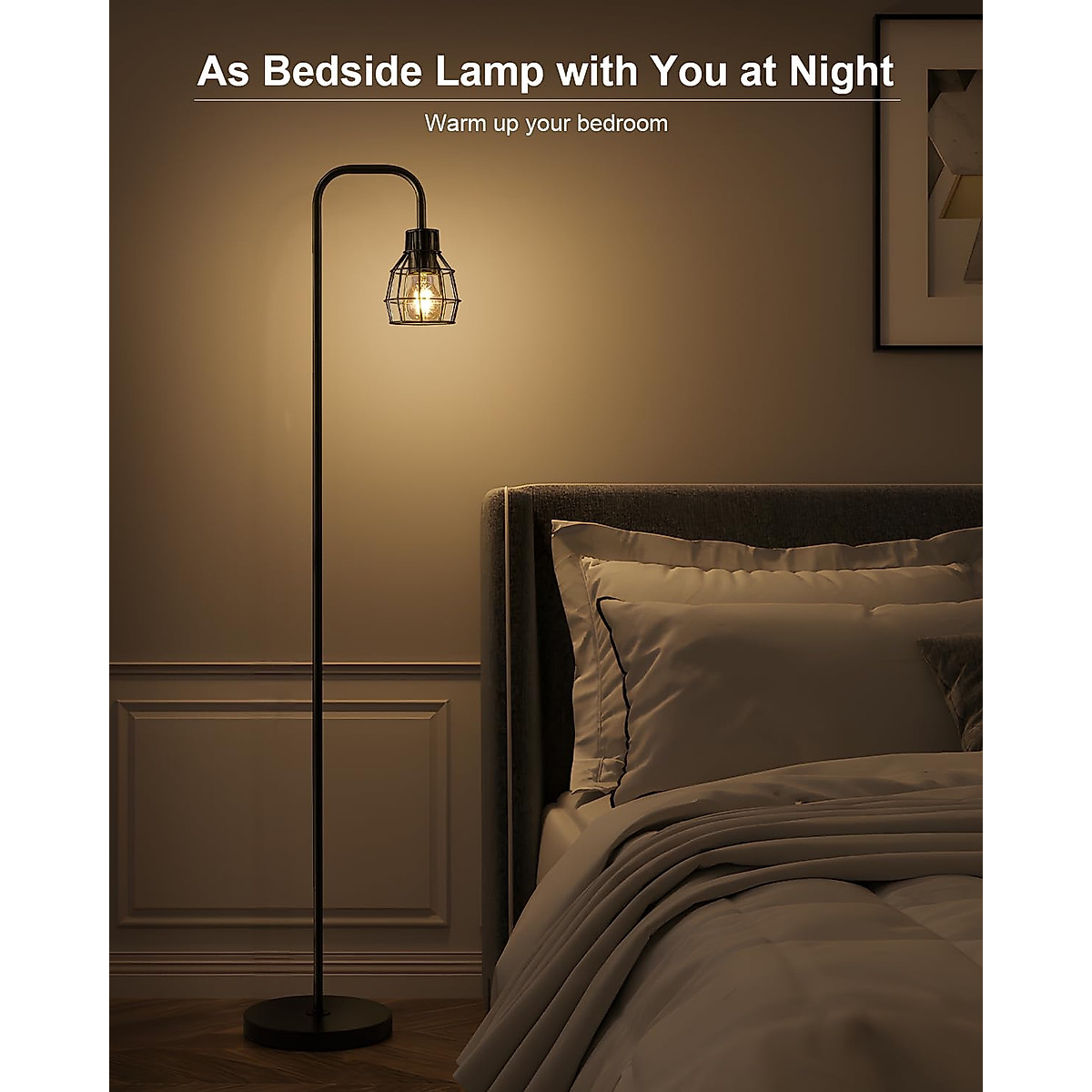 Oneach 63.75" Industrial Floor Lamp Modern Black Floor Lamp with Footswitch Metal Reading Tall Pole Light with 4W LED Bulb Standing Tall Lamp for Living Room Bedroom Office E26 Base