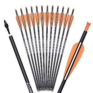 20Inch Carbon Crossbow Bolts Hunting Archery Arrows with 4" Vanes Moon Nocks Target Tip (Pack of 12)