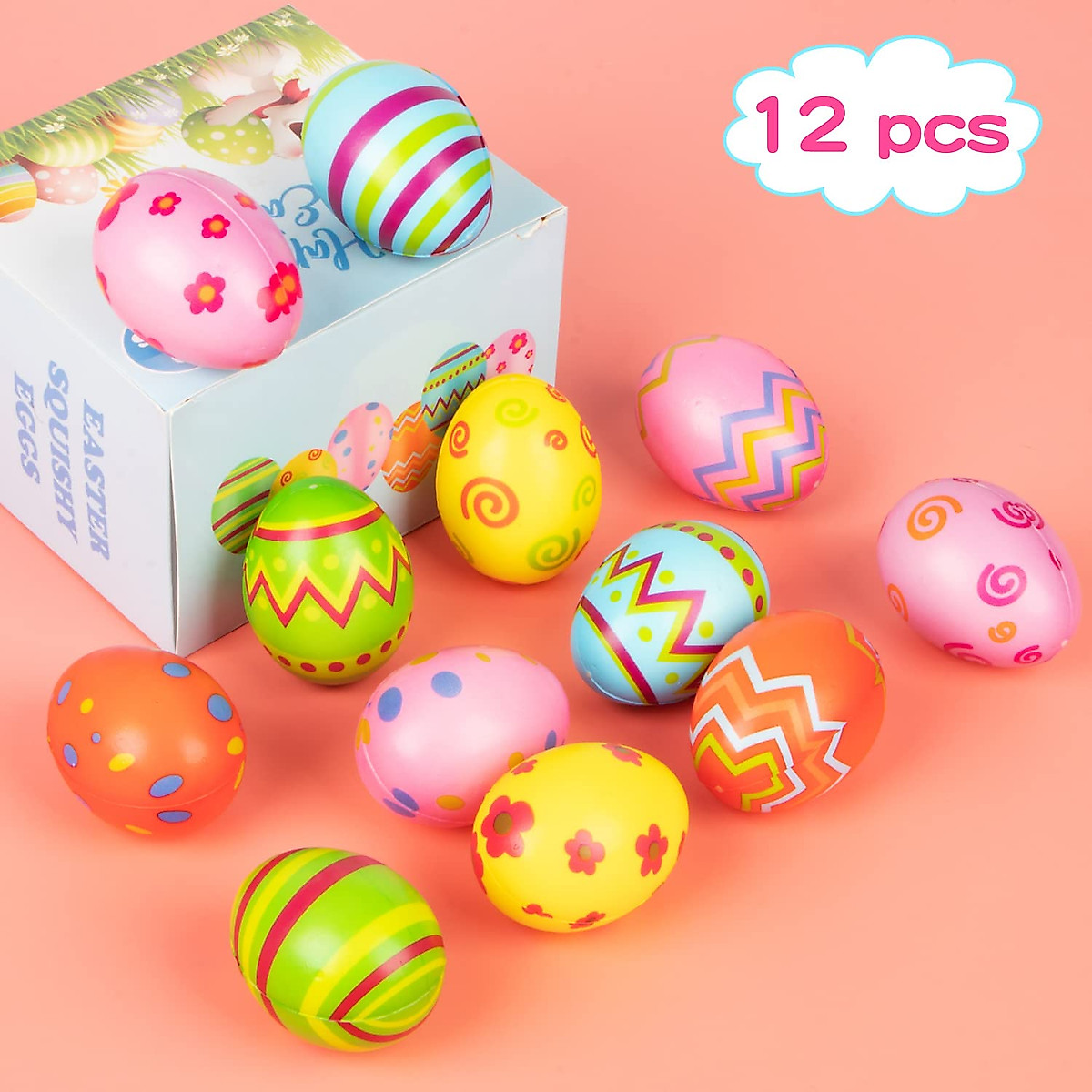 CPPSLEE 12 PCS Easter Eggs Squishies Toys, Easter Basket Stuffers, Squishy Toys for Kids, Slow Rising Squishy Stress Relief Easter Eggs, Easter Egg Hunts Party Favors