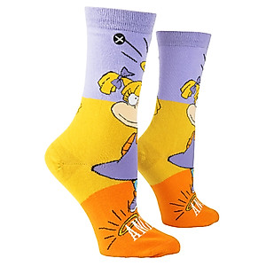 Odd Sox, Nickelodeon Rugrats Cartoon Socks, Angelica, Fun Novelty Women's Crew, Large