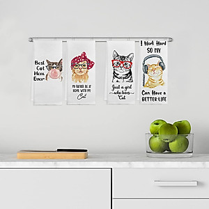 GICHUGI Cat Hand Towel Set - Cat Gifts for Cat, Set of 4 Cat Kitchen Towels 16×24, Cat Tea Towels for Kitchen Decorative, Cute Cat Dish Towels