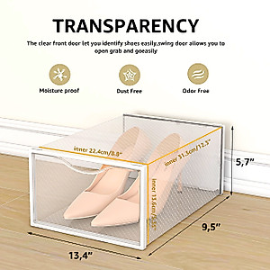 10 Pack Shoe Storage Boxes, Clear Plastic Stackable Shoe Organizer Bins, Drawer Type Front Opening Sneaker Shoe Holder Containers