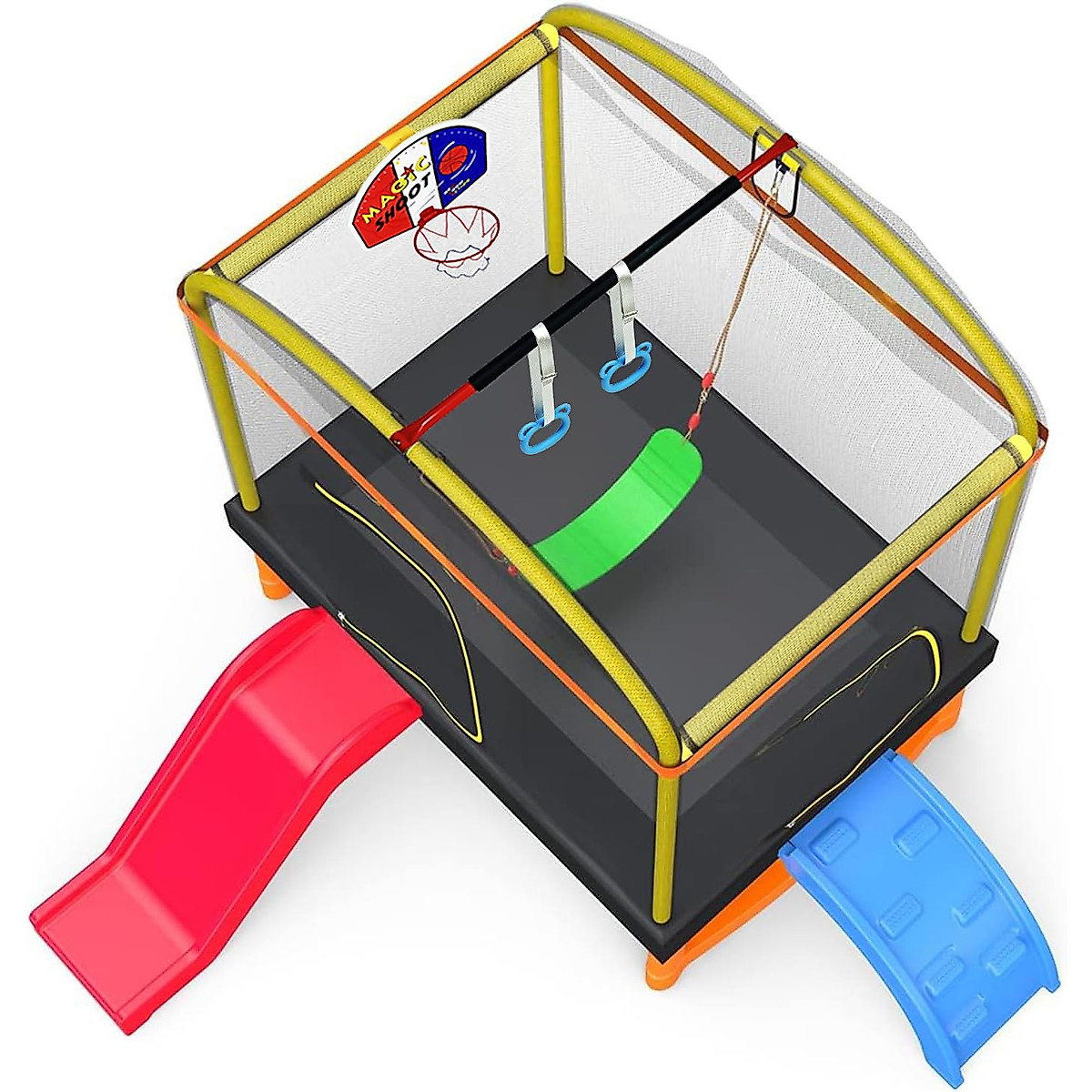 USPOINT 6.5ft Climb Slide Swing 7-in-1 Mini Rectangular Trampoline for Kids | Birthday Gift for Girls and Boys, Indoor Outdoor Toddler's Trampoline with Safety Net Enclosure, Padding, Zipper