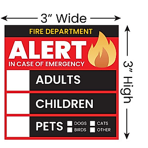 4 Pack - 3" Emergency Alert People and Pet Finder Sticker/Decal - Adults, Children and Pets - Fire Department and Rescue Safety Alert Decal for Window and Door Application
