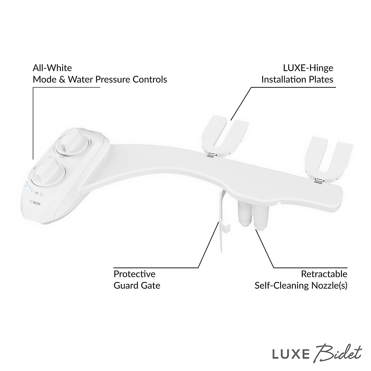 LUXE Bidet NEO 185 Plus - Value Pack of 2 - Patented Bidet Attachments for Toilet Seat with Innovative Hinges to Clean, Slide-in Easy Install, and Advanced 360° Self-Clean (Chrome and White)