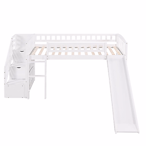 Merax Wooden Twin Size Loft Bed Bedframe with Two Drawers,Convertible Slide and Ladder for Boys and Girls