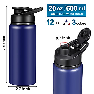 CHENGU 12 Pieces 20 oz Aluminum Water Bottles Set Metal Sports Bike Water Bottle Reusable Travel Bottles with Lid for Gym Sports Camping Hiking Fishing