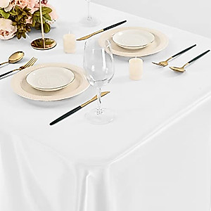 MTREO 10 Packs White Table Cloth Rectangle Rectangle Tablecloth Satin Tablecloths White Tablecloths for Rectangle Tables 57x108 Inch Bright Silk Table Cloth Rectangle Table for Wedding