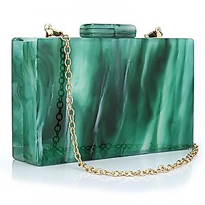 Malachite Green Acrylic Evening Bag Unique Square Bag Cocktail Wedding Party for Women Dress Purse Evening Clutch (Dark green)
