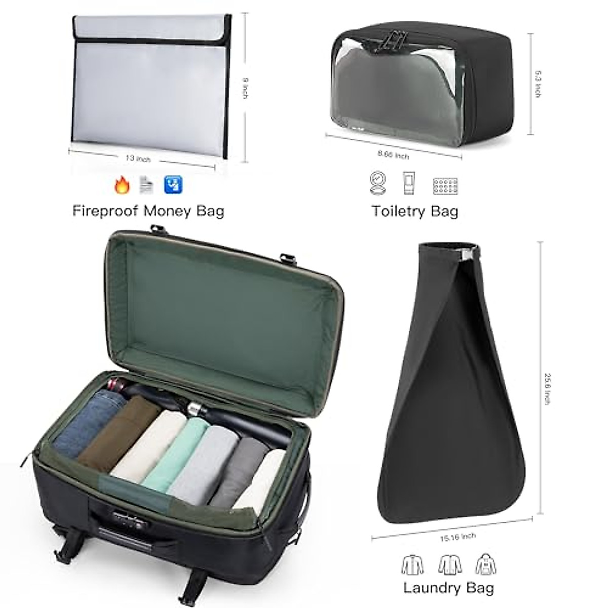 VGOAL Carry on Backpack,40L Expandable Travel Backpacks Weekender Overnight Luggage Bag Extra Large Backpack Fit up to 17.3" Laptop (Black(flight Approved), 45L Expandable With 3 CUBES)