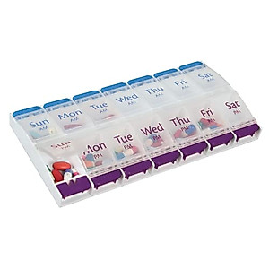 EZY DOSE Push Button (7-Day) Pill, Medicine, Vitamin Organizer | Weekly, 2 Times a Day, AM/PM | Large Compartments | Arthritis Friendly | Clear Lids