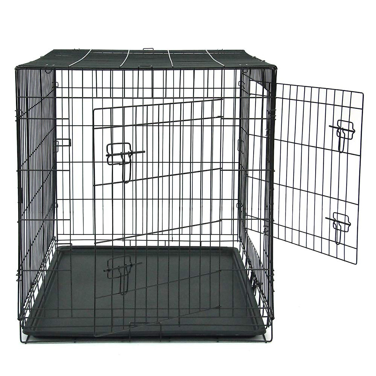 Dog Crate Large Foldable Dog Kennel Metal Wire Pet Dog Cage with Double-Door Leak-Proof Tray Divider Panel and Handle for Dog Cat Pet,Black (42")