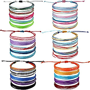 Hicarer 30 Pieces Friendship Bracelets Wave Handmade Woven Braided Bracelet Waterproof Rope Bracelet Surfer Adjustable Bohemian Wrist Cord for Women Men Jewelry Party Accessories(Chic Style)