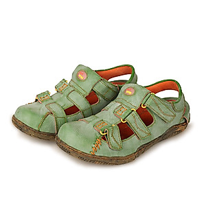 TMA EYES Womens Leather Sandals Outdoor Hiking Sandals Waterproof Athletic Sports Shoes Closed Toe Sandals(Green,10)