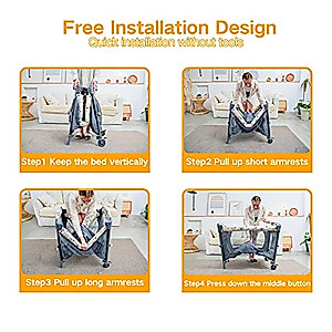 SKIH 5 in 1 baby bedside Sleeper, Bassinet with Toys & Music Box, Mattress, Foldable Playard, Portable Travel crib for Girl Boy Infant Newborn (Grey)