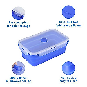 Collapsible Silicone Food Storage Containers with BPA Free Lid Meal Prep Containers Space Saver for Kitchen, Bento Lunch Boxes, Travel Picnic, Leftover, Microwave, Refrigerator Set of 4