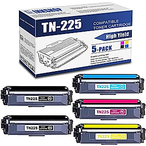 5-Pack TN225 Compatible TN-225BK TN-225C TN-225Y TN-225M Toner Cartridge Replacement for Brother TN-225 HL-3140CW HL-3150CDN MFC-9130CW Printer.