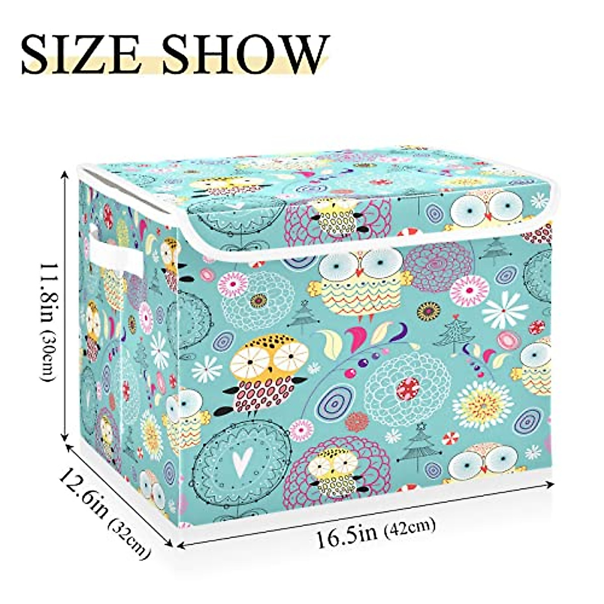 Cute Owls Storage Boxes with Lid and Handles Large Collapsible Fabric Storage Basket Clothes Toys Organizer Bins for Playroom Office Nursery Shelf Closet
