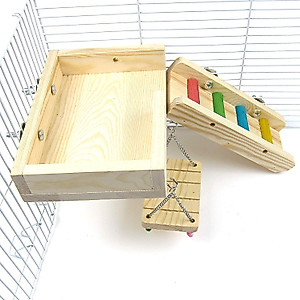 Wooden Platform Ladder Stand Swing Climbing Biting Toy for Mouse Chinchilla Rat Gerbil and Dwarf Hamster Climbing Toy (M)