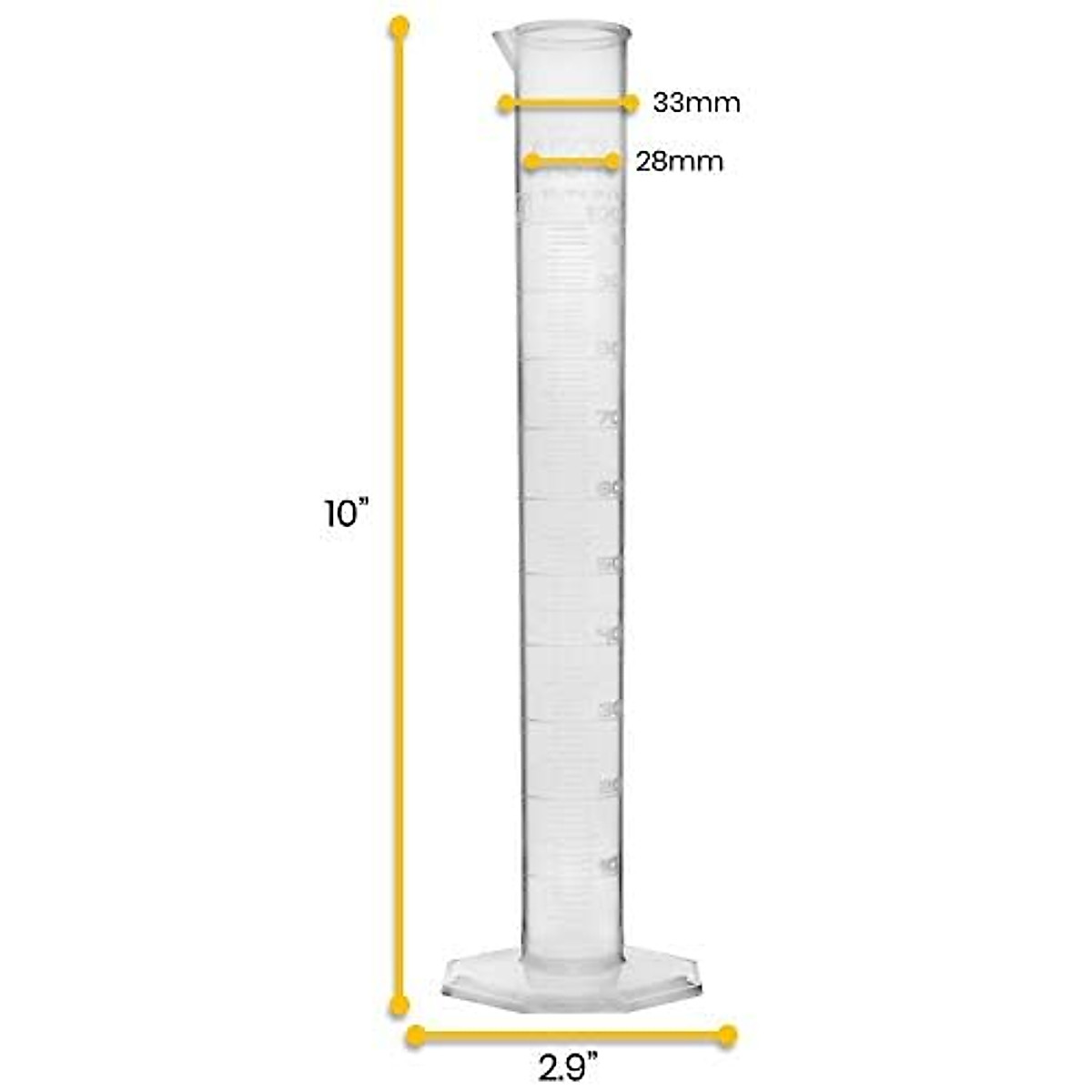 EISCO Plastic Graduated Cylinder, 100ml - Scientific Measuring Cylinder with Extra Stable Base - Polypropylene Plastic - Laboratory Quality, Autoclavable