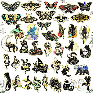 Yinder 40 Pieces Cute Gold Black Pins Set Vintage Butterfly Cat Snake Bug Lapel Pins Christmas Gift Horror Cool Crow Brooches Pins Assorted Badges Aesthetic Pins Anime Pins for Backpack Hats Clothes